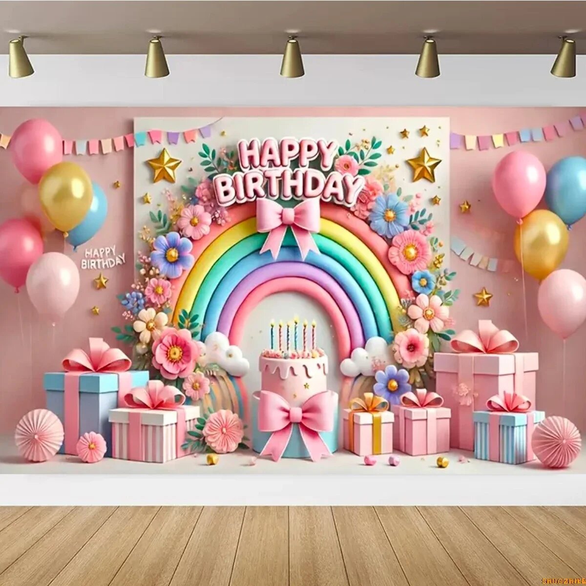 Фотофон для праздника Happy Birthday, 300x200см, розовый, BJ-F8549