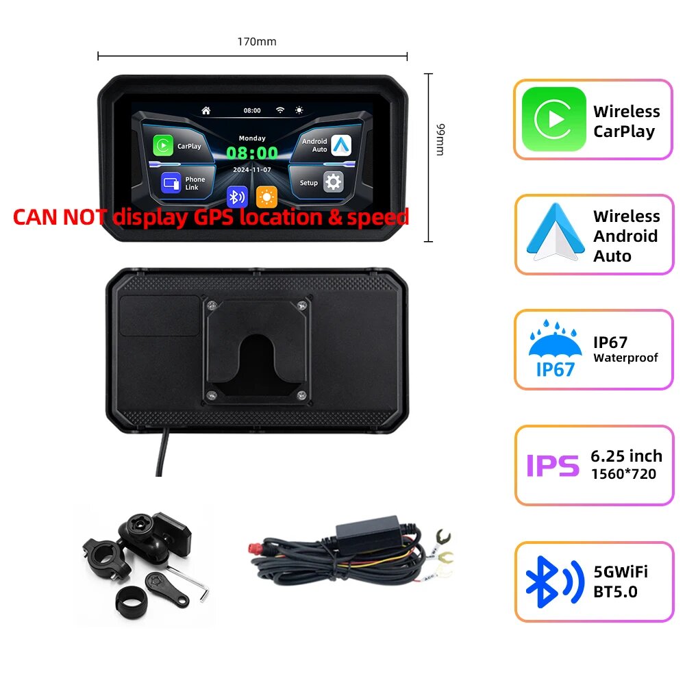 Мото мультимедиа плеер EKIY 6.25" Wireless CarPlay Android Auto IP67, M9