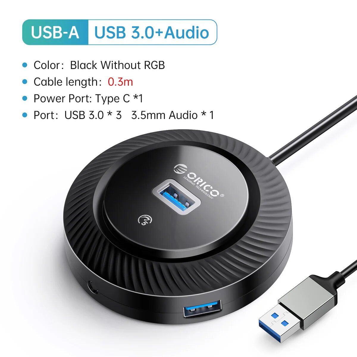 ORICO RGB USB 3.0/Type-C концентратор YK4-U3-03-BK