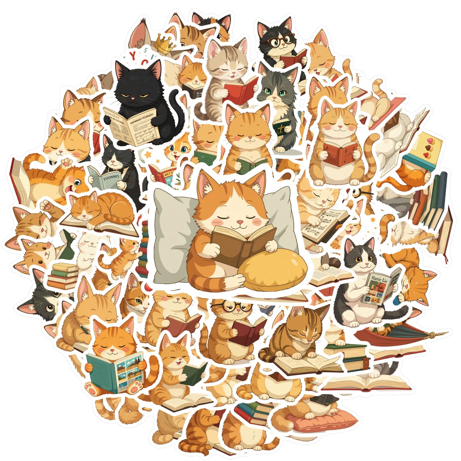 Наклейки котики читают, 100шт, цвет 7A