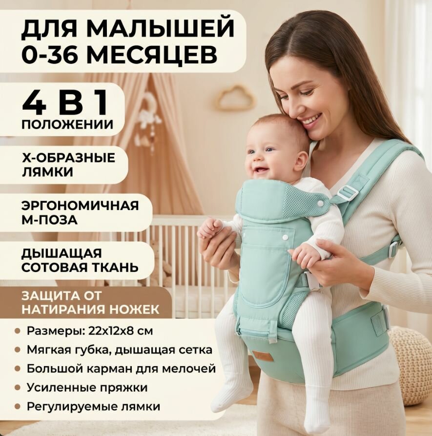 Эргорюкзак кенгуру 4 в 1 для новорожденных от 0 месяцев . Слинг-переноска для малышей , Рюкзак-переноска детский