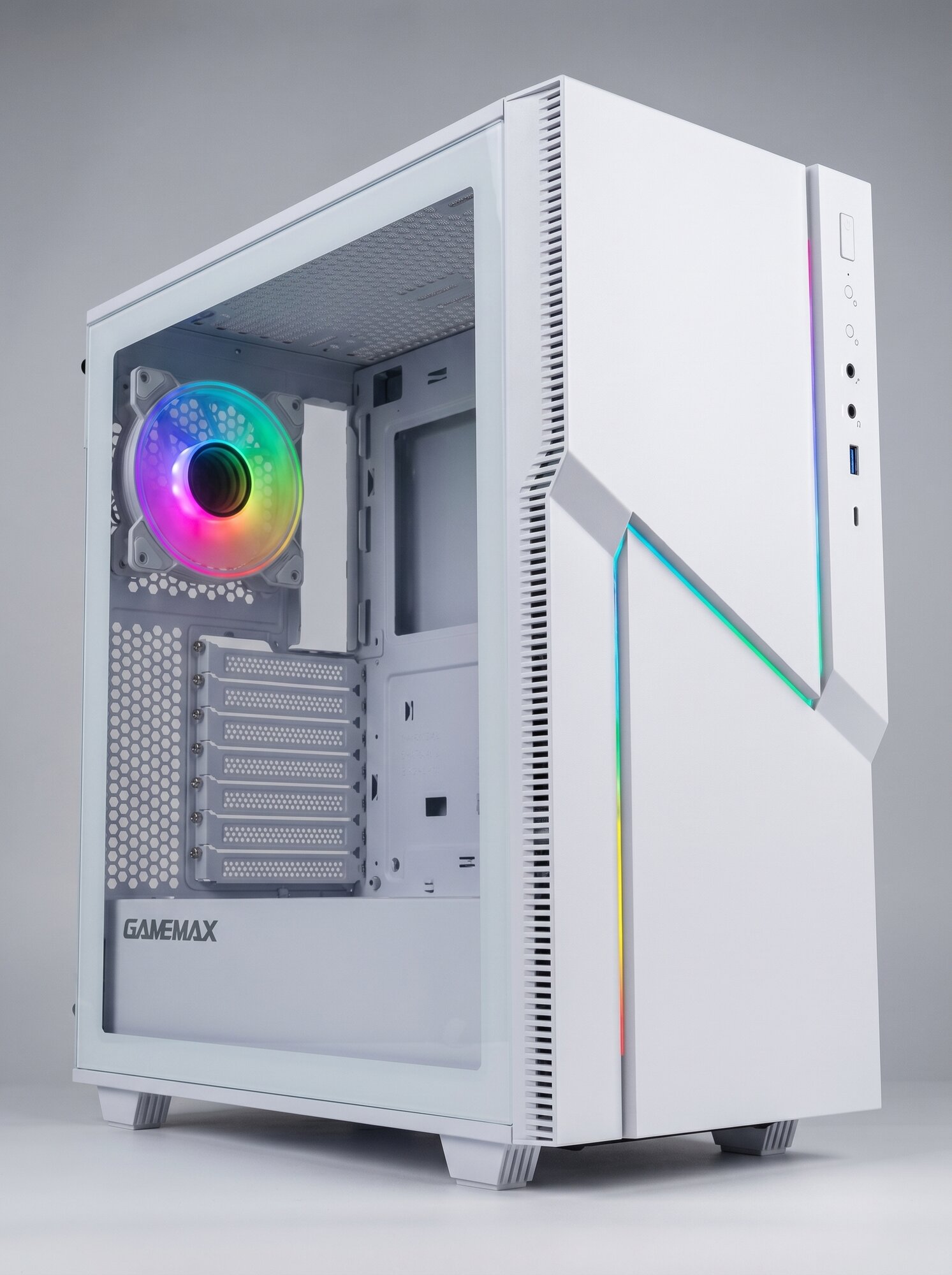 Корпус для ПК GAMEMAX ZORRO WHITE Midi-Tower, АТХ, закаленное стекло 1*USB3.0, 1*USB Type-C, COC fan