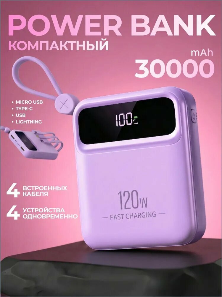 ZOMN Внешний аккумулятор, 30000 мАч, фиолетовый