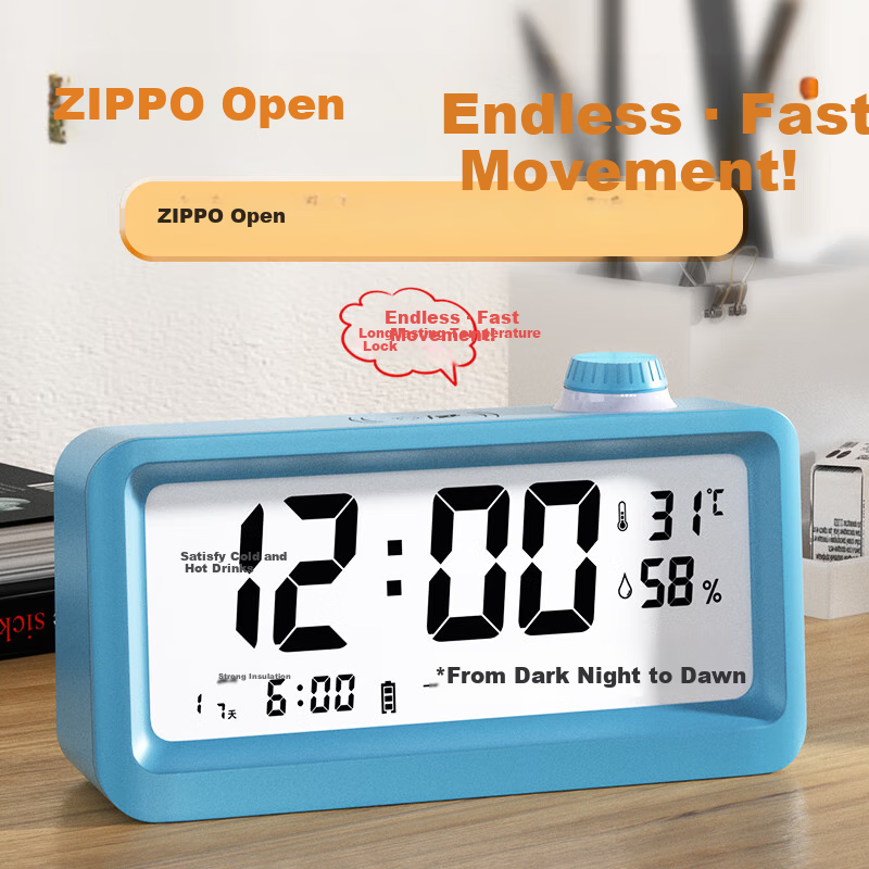 Compas Alarm Clock Student 2024 New Voice Time Announcement Electronic Children's Desktop Light-Sensing Clock B2388A Blue