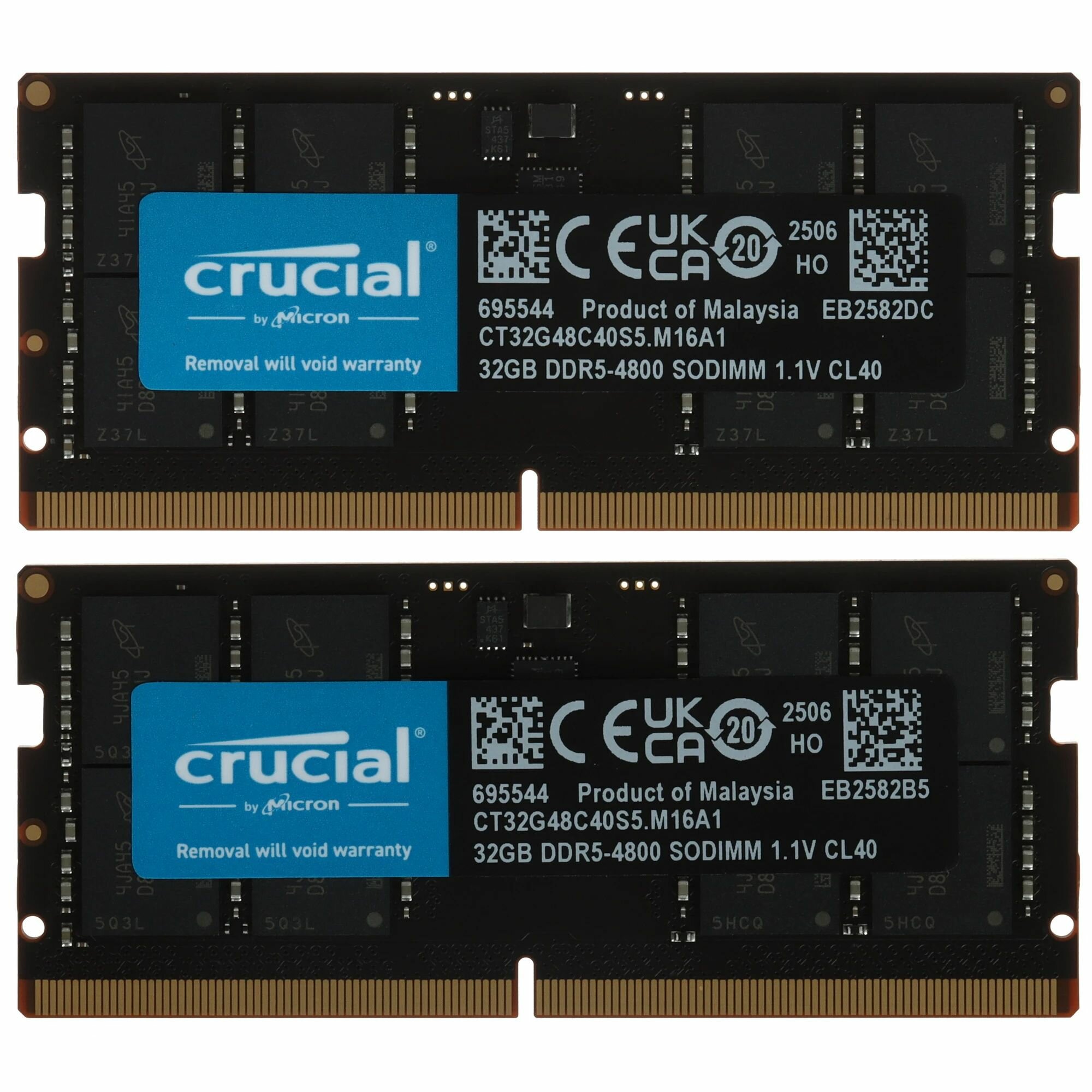 Оперативная память SODIMM Crucial CT2K32G48C40S5 (CT2K32G48C40S5) 64 Гб - DDR5, 32 ГБ х 2 шт, 4800 МГц, PC38400