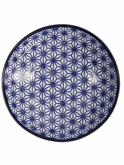 Тарелка для подачи пасты и сервировки стола фарфоровая TOKYO DESIGN Nippon Blue, 21 см, синяя/белая