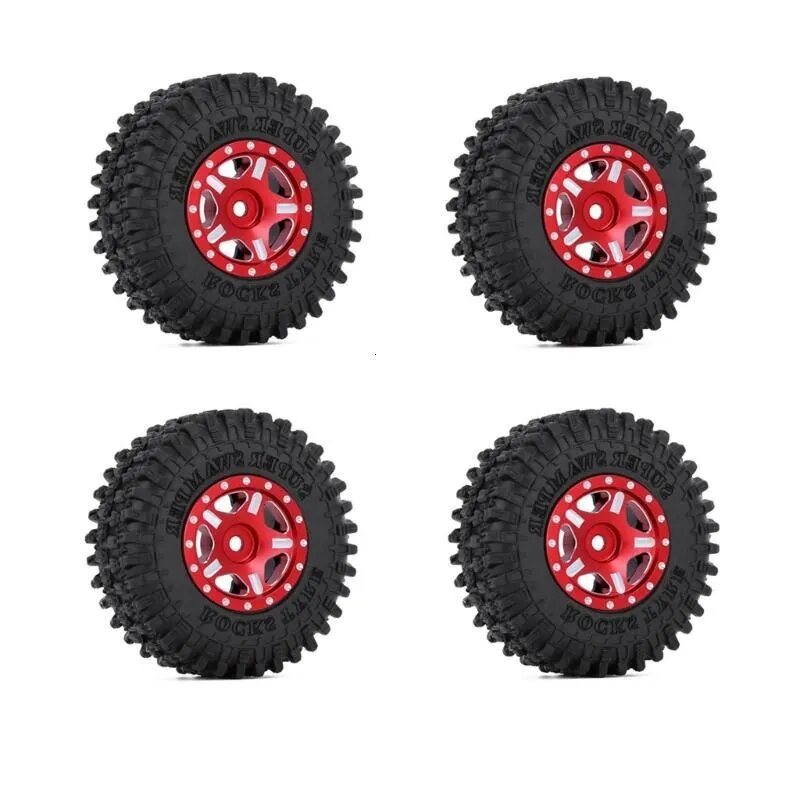 Комплект резиновых шин с дисками для RC SCX24, красный