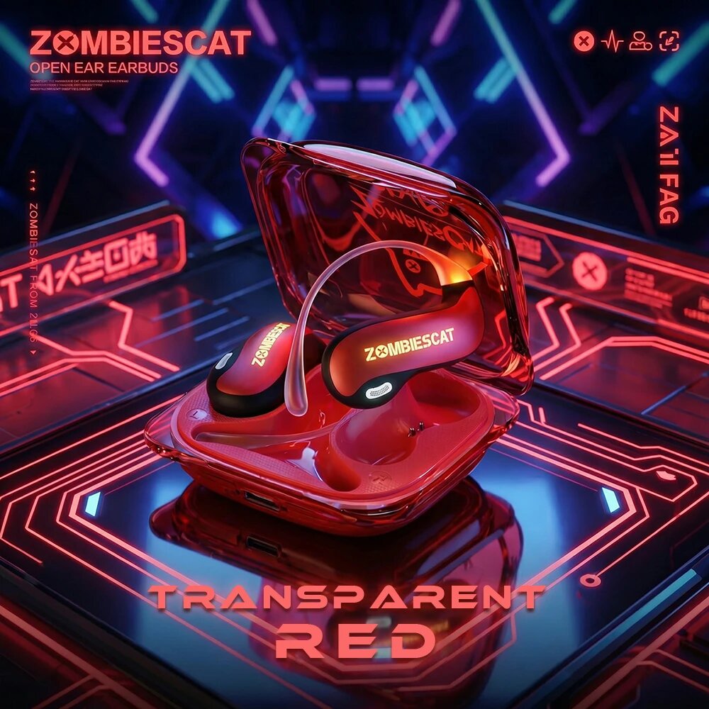 Наушники Zombi Cat Open Ear Transparent Red