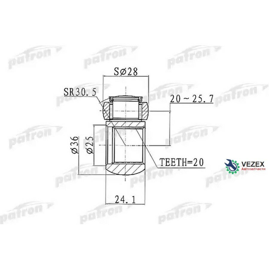 PATRON PTD001 Трипод [Z20, D28mm] Fiat Fiorino 1.0 -1.7i/D 80-93, Lancia Delta