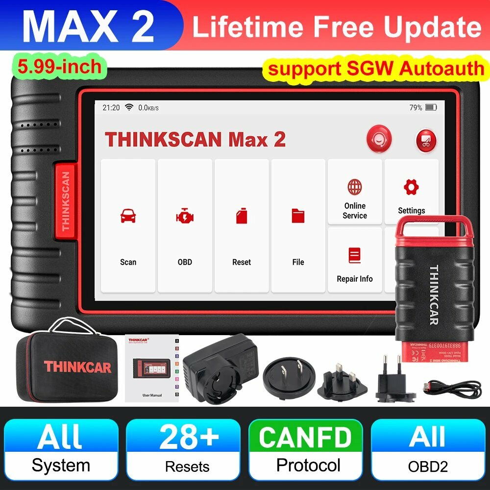 [Бесплатные обновления на всю жизнь] THINKCAR ThinkScan Max 2 — российский автомобильный диагностический инструмент, CANFD для GM 28, сброс, автоматический OBD2 сканер, TPMS