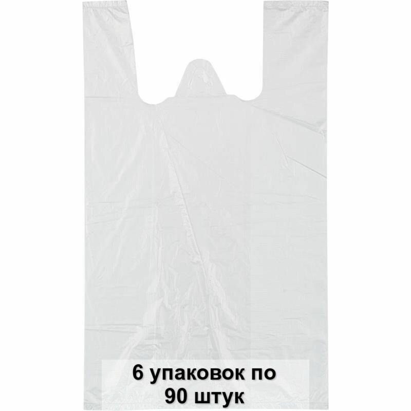 Пакет-майка 24+12х44 см, ПНД, 12 мкм, белый, 90 шт, 6 уп