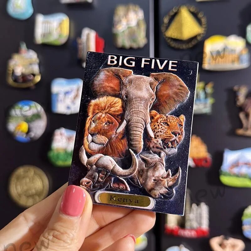 Магнит-украшение 'Big Five' из Кении, сувенир для друга, фигурный деревянный магнит