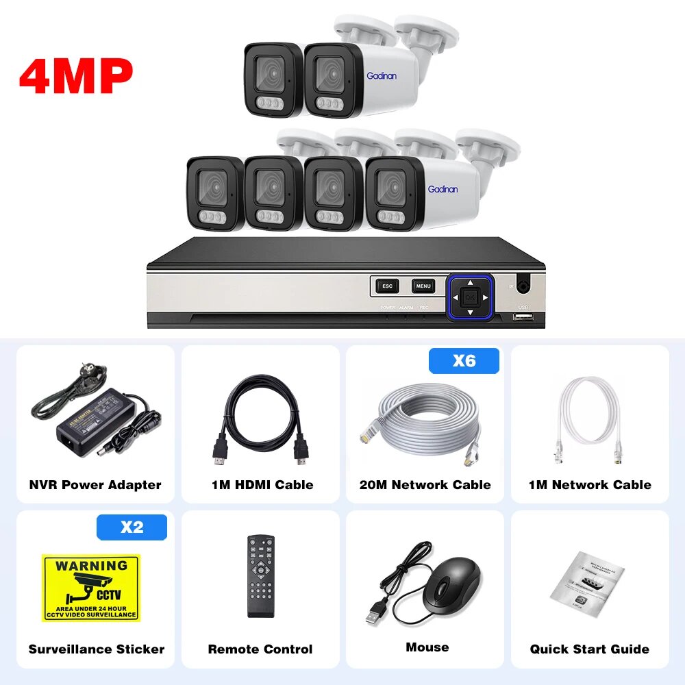 Система видеонаблюдения Gadinan 10CH CCTV IP Poe для дома с распознаванием лицо, видеонаблюдение, набор 4K 4Mp 8Mp, двусторонний звук, ИИ, для улицы, приложение XMEye
