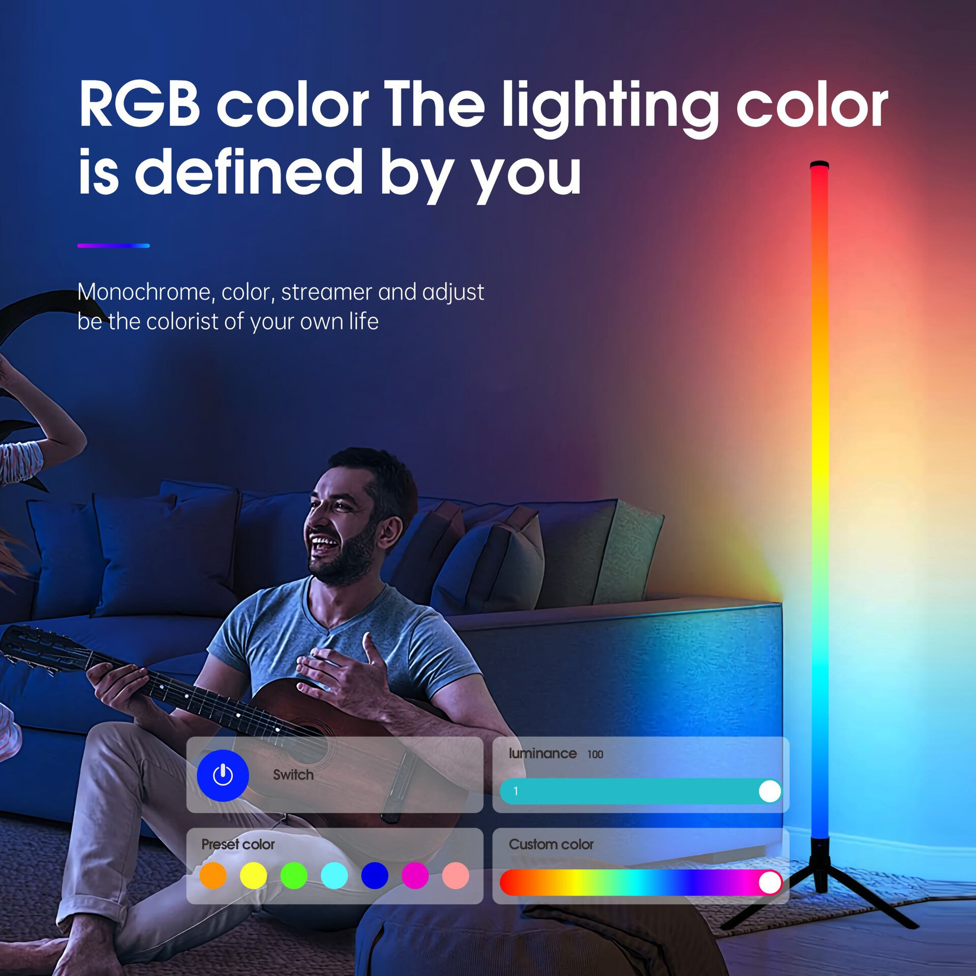 Новая напольная RGB лампа 120 см с пультом, музыкальный ритм для угла комнаты