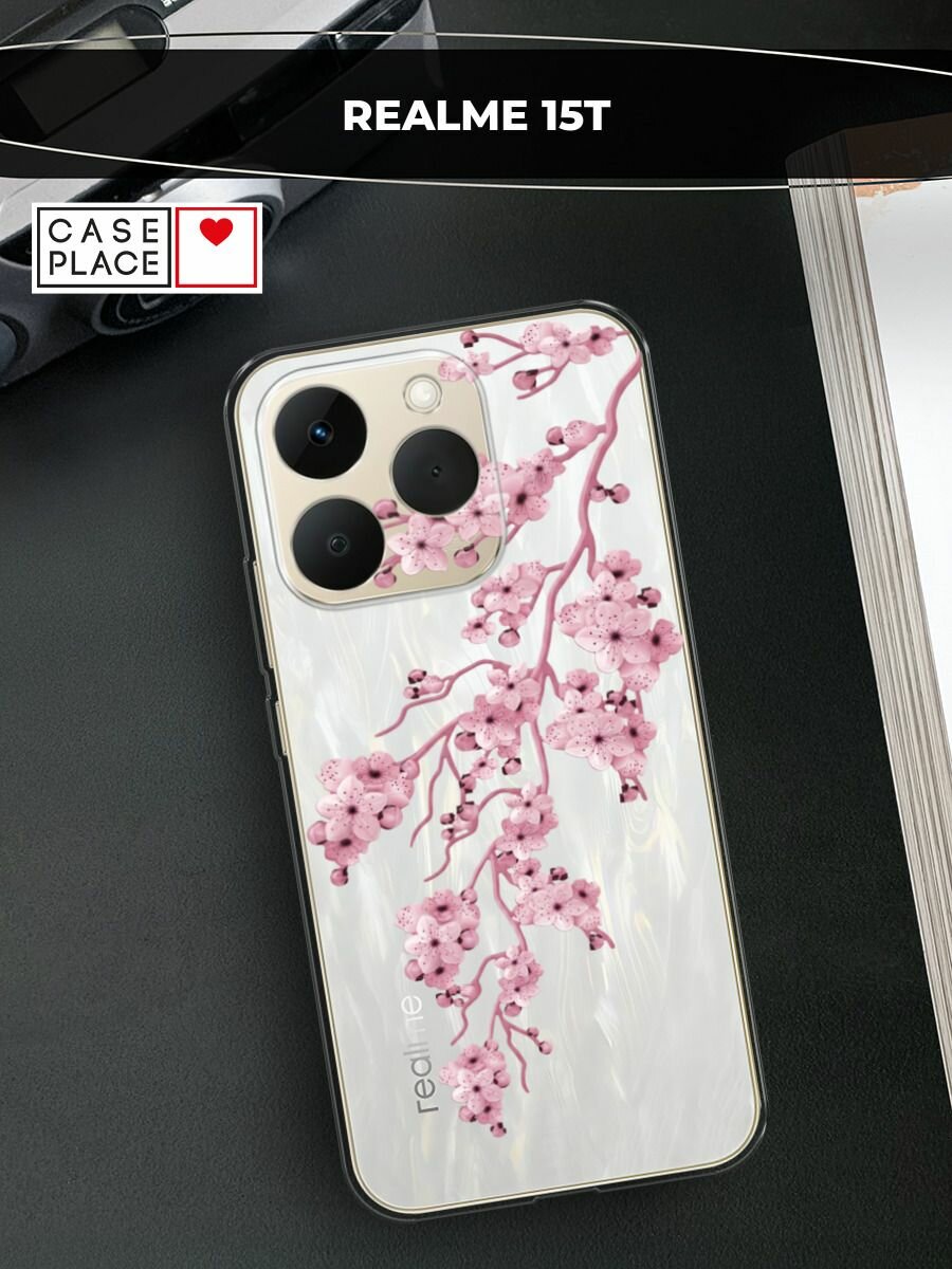 Силиконовый чехол на Realme 15T / Реалми 15Т с принтом Розовая веточка сакуры