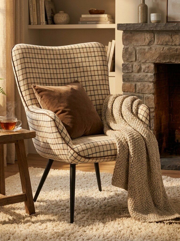 Кресло лаунж для отдыха TetChair Гельда, светло-бежевый/черный, обивка жаккард, металл