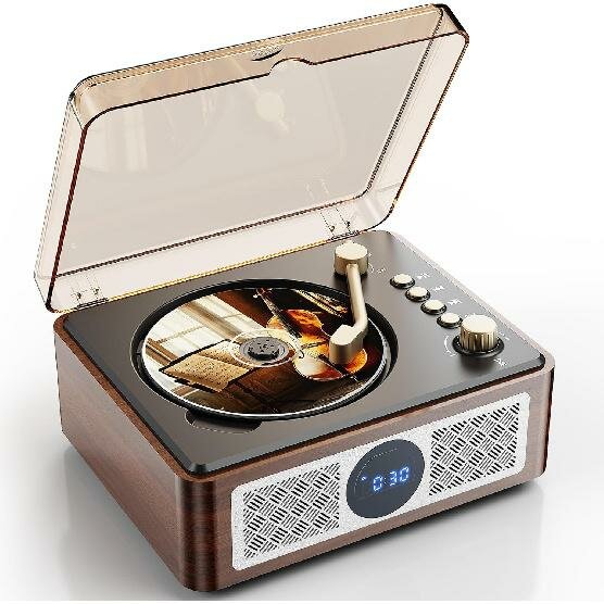 Портативный CD-плеер с Bluetooth и динамиком ретро настольный CD-плеер с FM-радио, стереозвуком, поддержкой воспроизведения с USB/AUX, с пультом дистанционного управления
