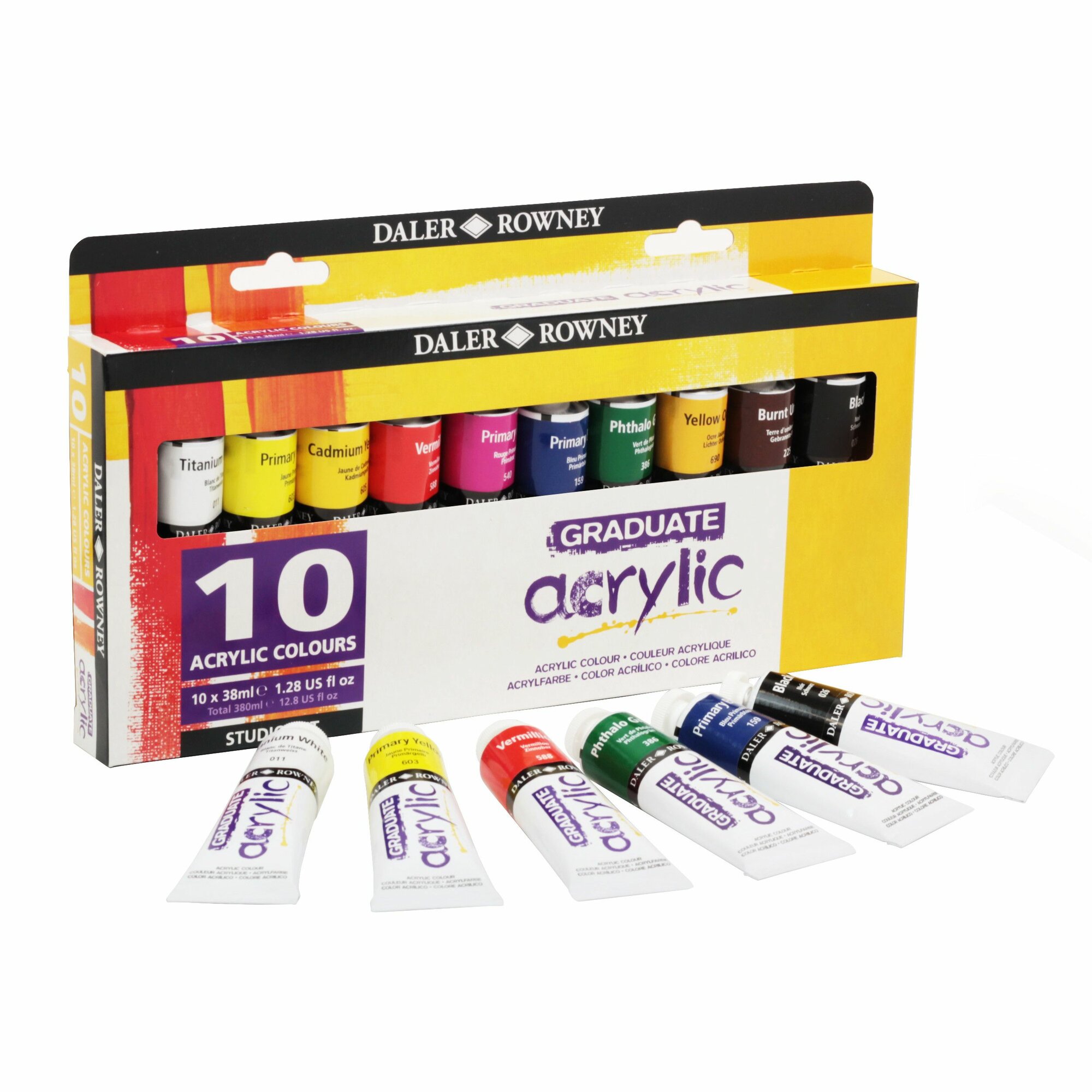 Daler Rowney GRADUATE краски акриловые художественные, набор Studio Set 10 цветов по 38 мл, D123900010