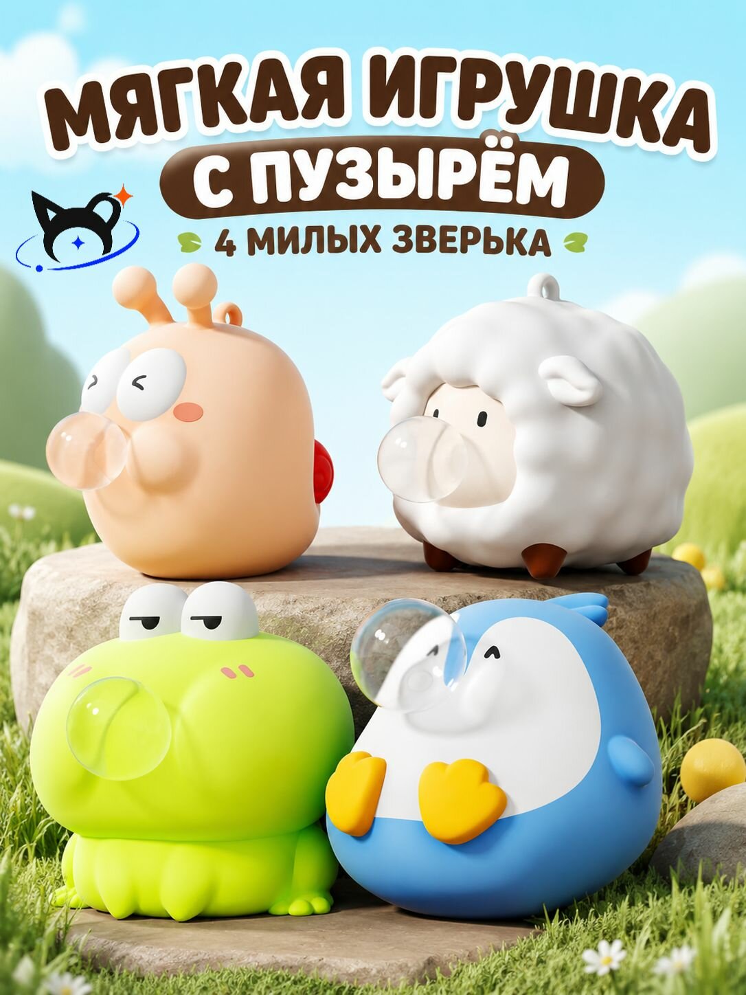 Игрушка антистресс с пузырём, мягкая фигурка животного, белый
