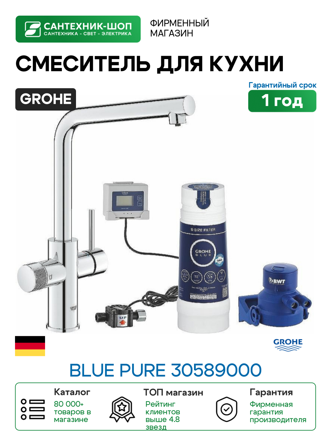 Смеситель для кухни Grohe Blue Pure 30589000 Хром