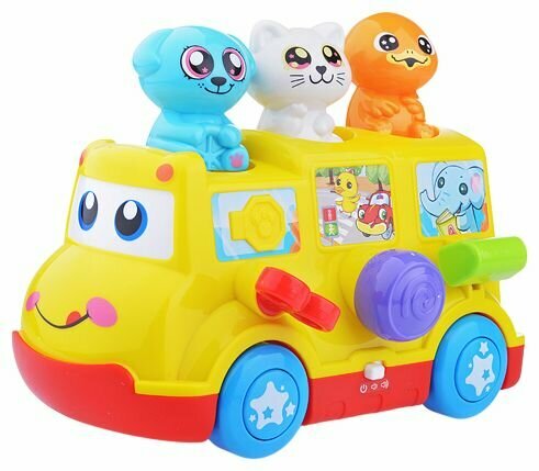 Детская музыкальная игрушка "Школьный автобус", развивающая интерактивная машинка-игрушка со звуковыми и световыми эффектами, развиваем мелкую моторику, в коробке