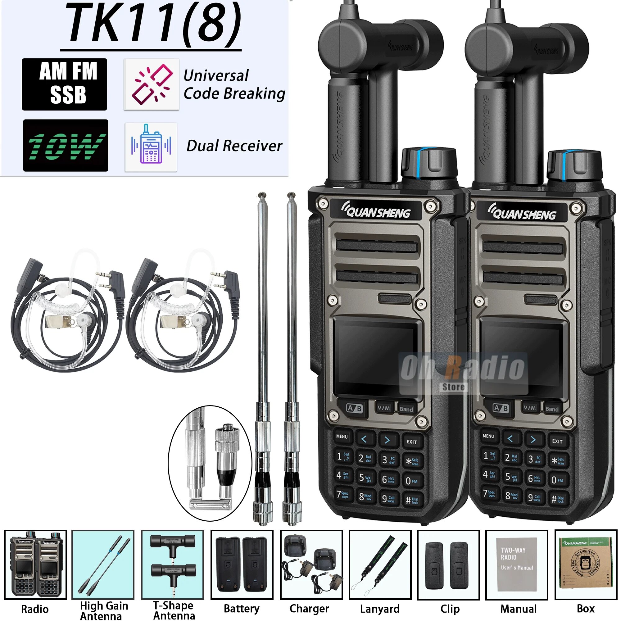 2 штук Quansheng TK11(8) 10W рация Walkie Talkie AM FM SSB Двойной приемник Магический голос Спектральный анализатор Измеритель частоты SAME TK11 8 Радио