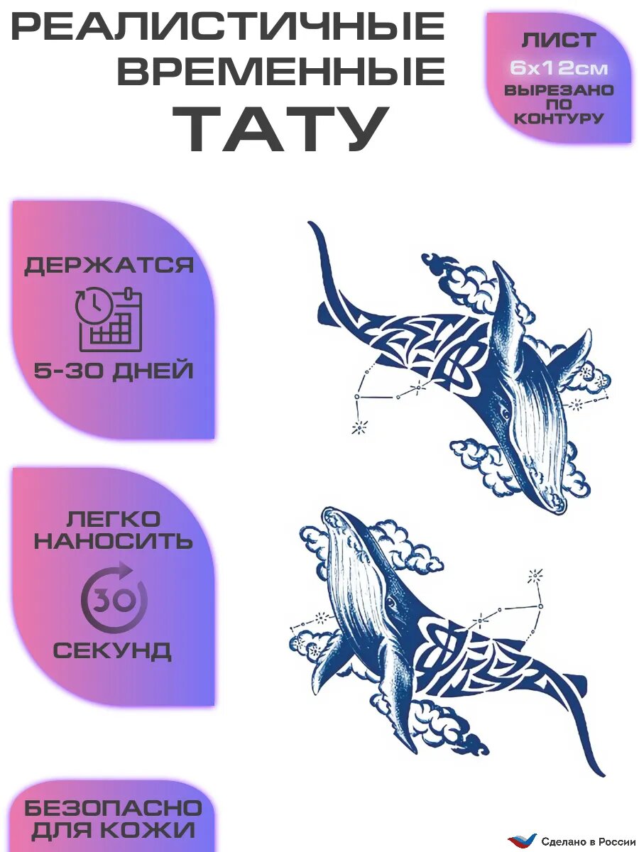 Временные татуировки, наклейка синий кит