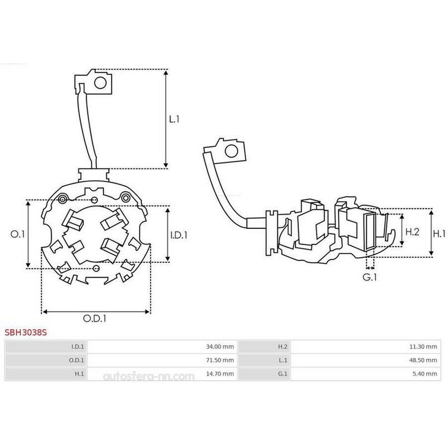 AS SBH3038S Щеткодержатель ID 34 OD 71.5 14.7X11.3X5.4 VALEO: TM000A27301, TM000A27601, TM000A31001