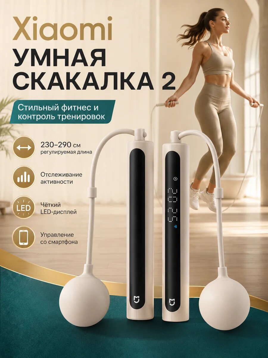 Умная скакалка Xiaomi Mi Smart Jump Rope 2 для тренировок, фитнеса и подсчёта прыжков