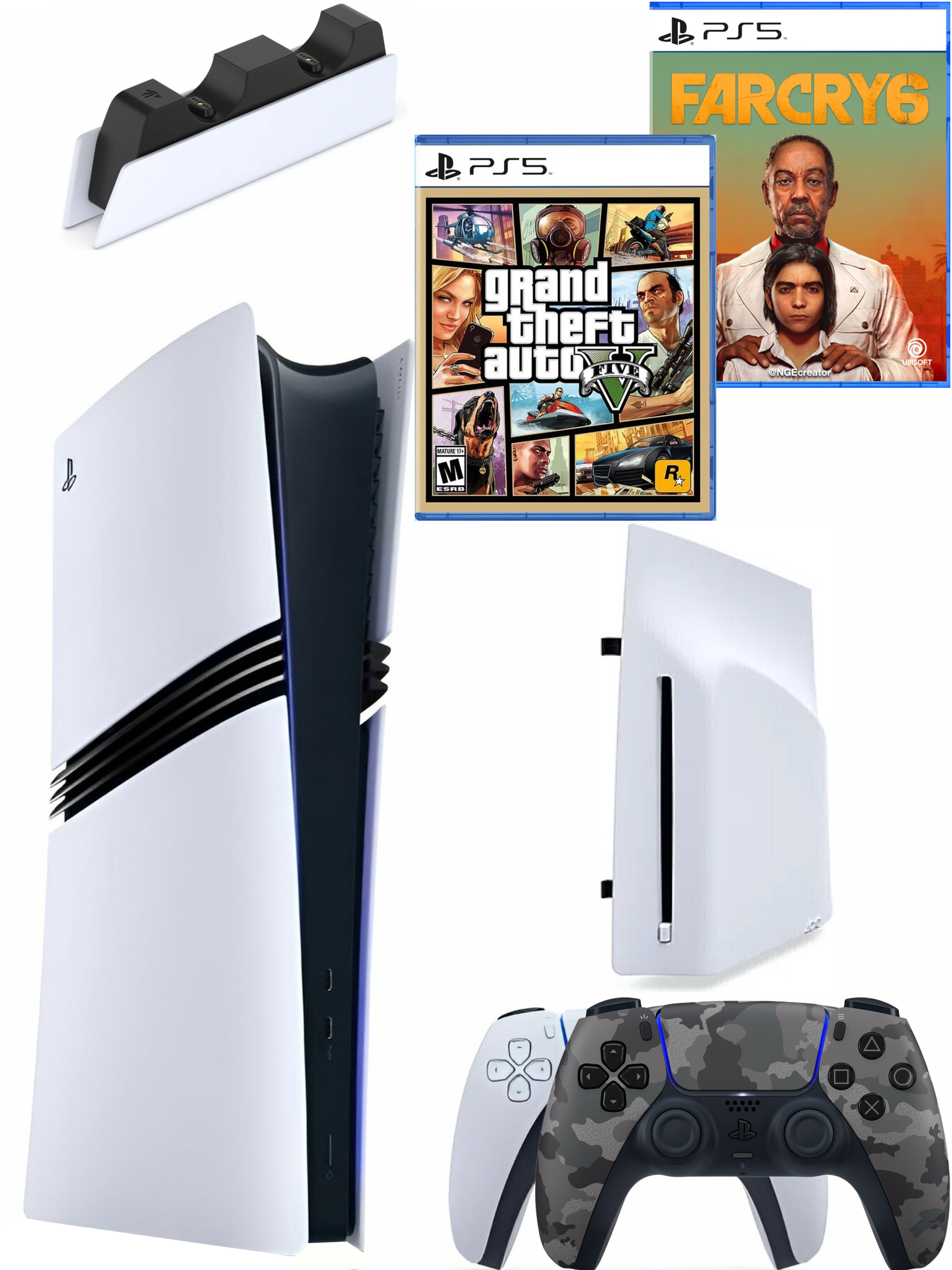 Игровая приставка Sony PS 5 Pro Digital Edition+Зарядная станция+ Дисковод +2-ой геймпад+GTA5, FARCRY 6 , 2Tb SSD