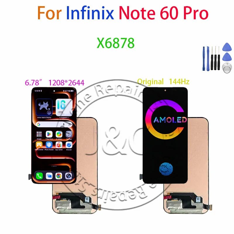 Оригинальный AMOLED-дисплей 6,78 дюйма для Infinix Note 60 Pro Lcd X6878, сенсорный экран в сборе, замена дисплея для Infinix Note60 Pro
