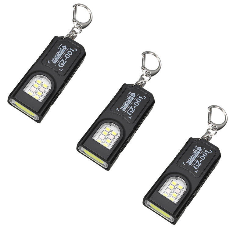 Мини-портативный брелок-фонарь с USB-зарядкой, магнитным основанием и клипсой, 5 режимов освещения, многофункциональный аварийный подвесной фонарь для палатки и путешествий, 3 шт.