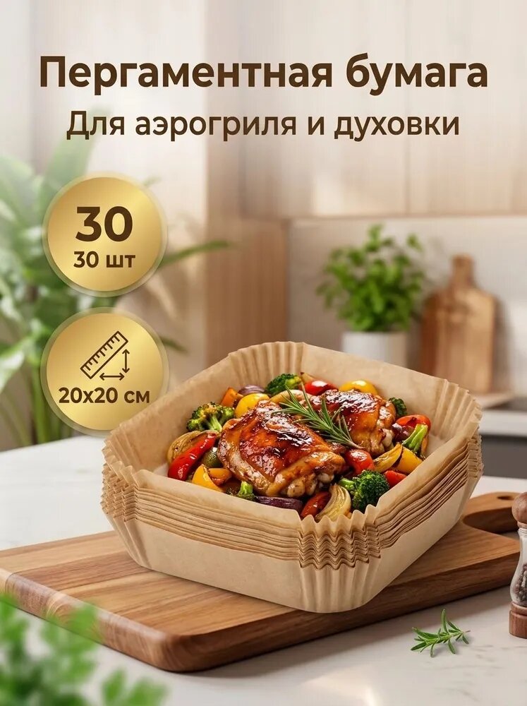 Формы для аэрогриля пергаментные квадратные 20х20х4,5 см, 30 шт