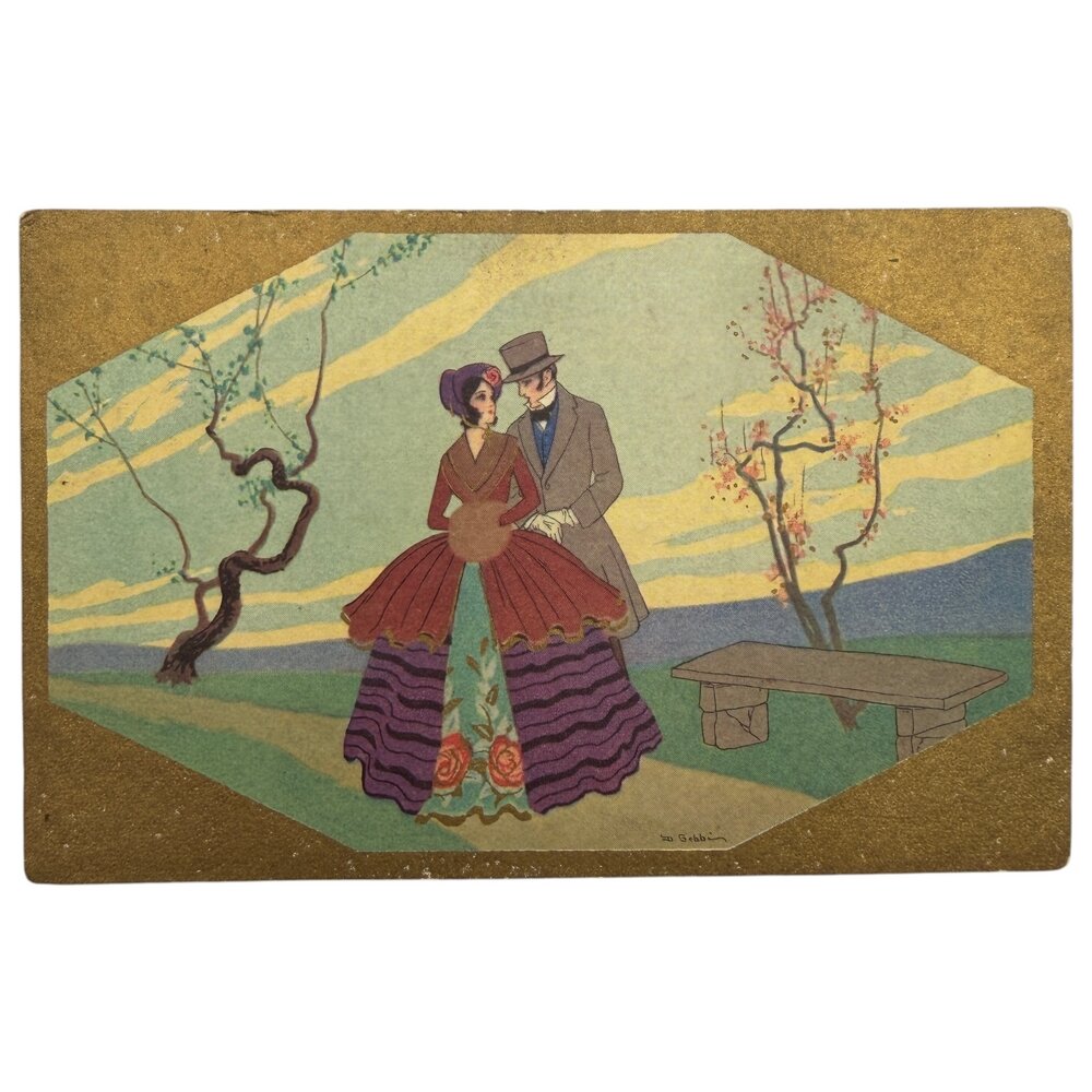 Почтовая открытка "Прогулка в весеннем саду" 1920-1925 гг. Италия