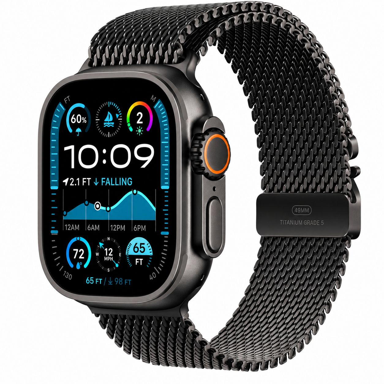 Умные часы Apple Watch Ultra 2, 49мм, (2024), Black Titanium / Black Titanium Milanese Loop, M (металический ремешок)