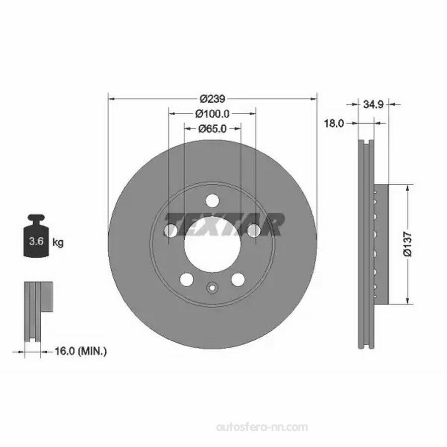 TEXTAR 92106803 Диск тормозной передний с покрытием PRO SKODA/SKODA (SVW )/ VOLKSWAGEN TEXTAR 92106803