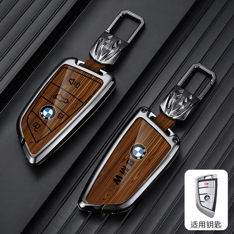 Чехол для ключа BMW с 3 кнопками и звуковым сигналом из деревянной текстуры коричневого цвета с зажимом B06 -