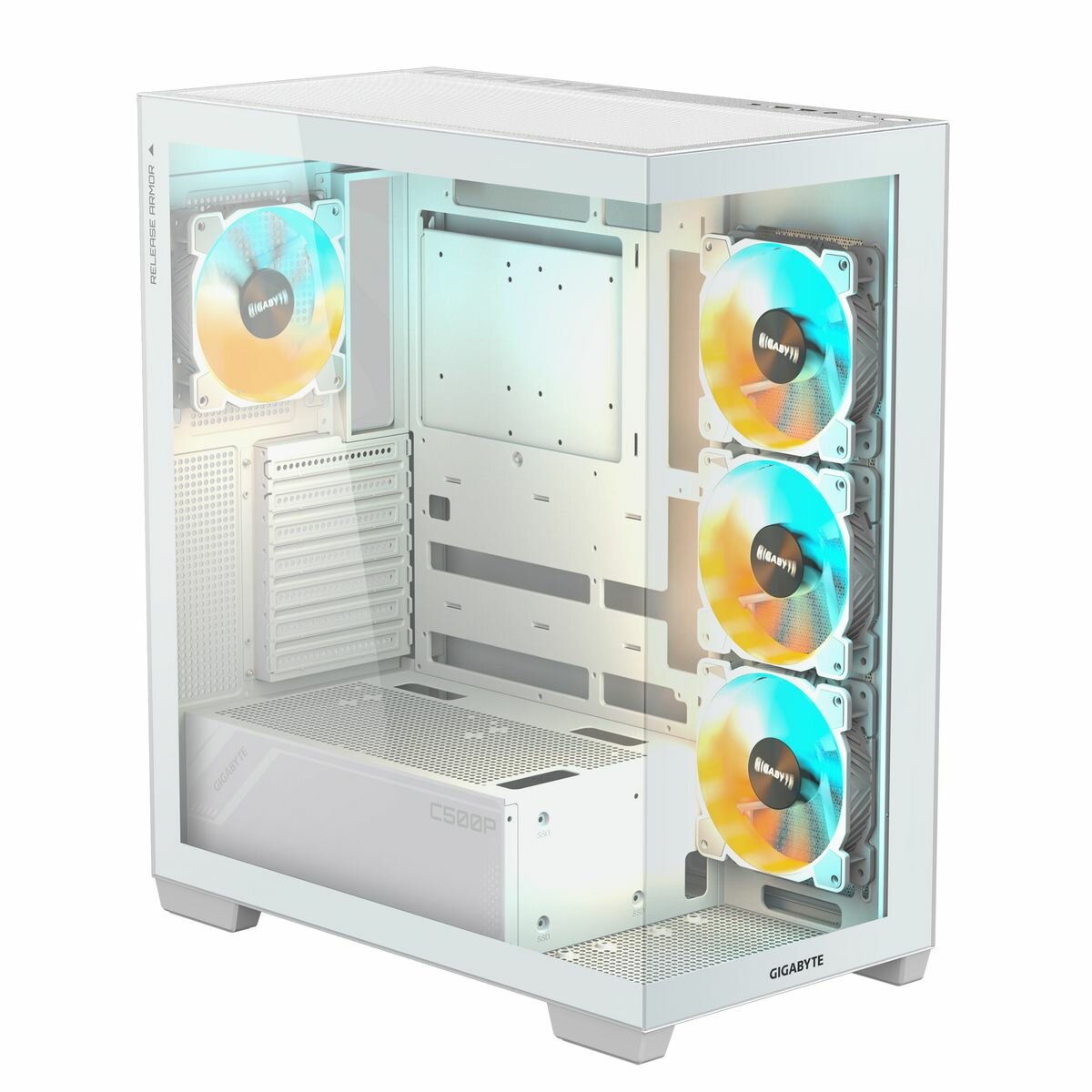 Корпус для ПК Gigabyte C500PI ST White, MidTower, ATX, Panoramic, USB-C x1, USB 3.0 x2, Audio I/O, Black, VGA 410mm, TG
