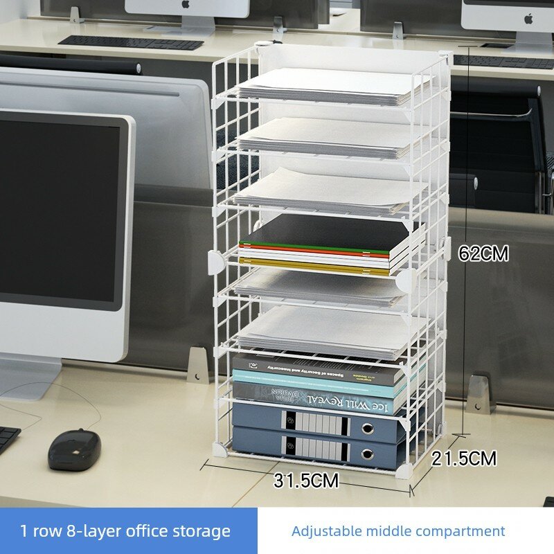 Мини-белая настольная стойка с 8 ярусами — 31x21x62см узкая конструкция для хранения на столе