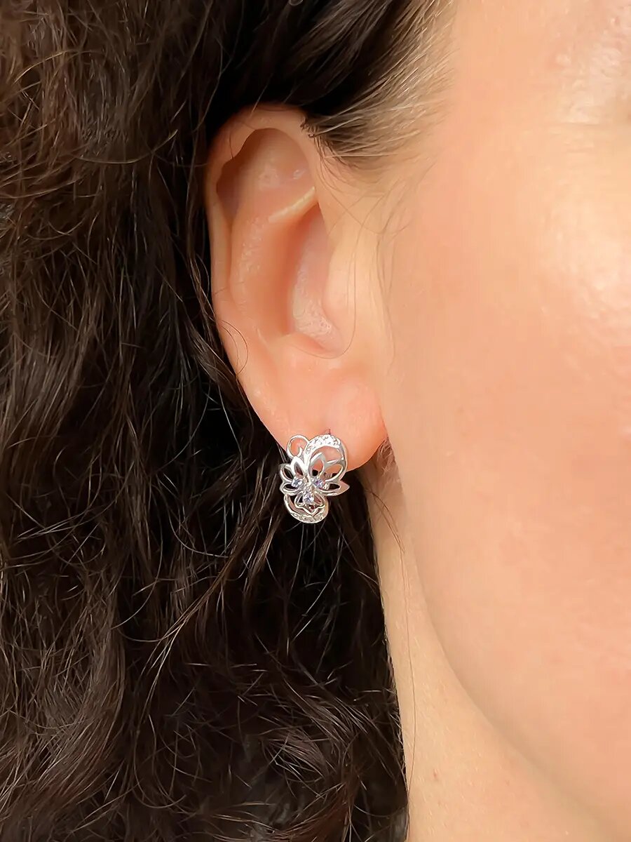 Серьги, серебро, 925 проба, родирование, танзанит, фианит