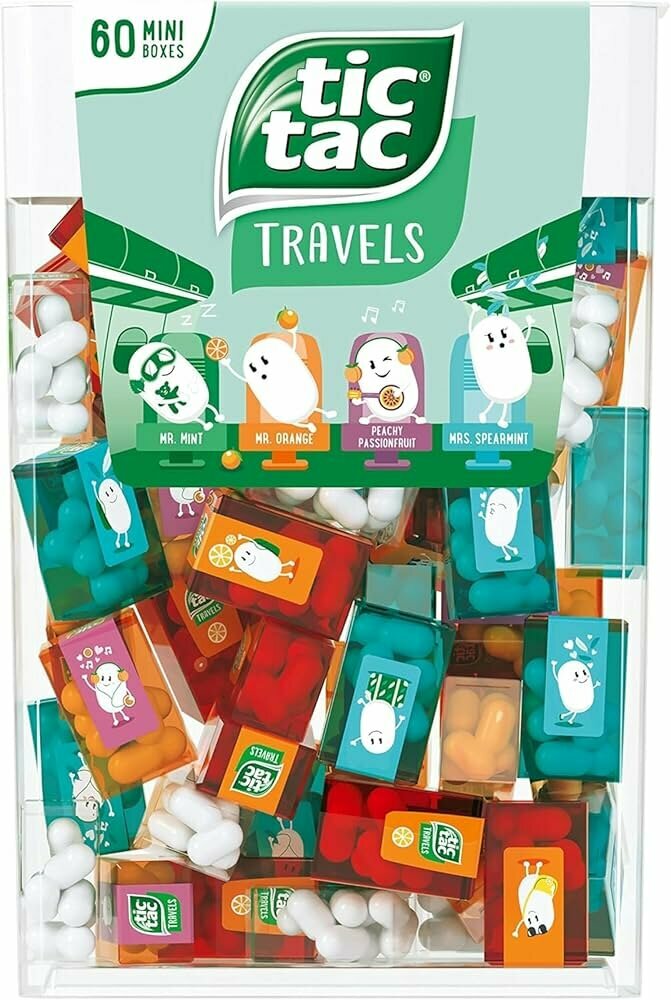 Освежающие драже TIC TAC Travel Mini XXL мини-коробочки с различными вкусами, 60 шт, 228 г - 8293120046