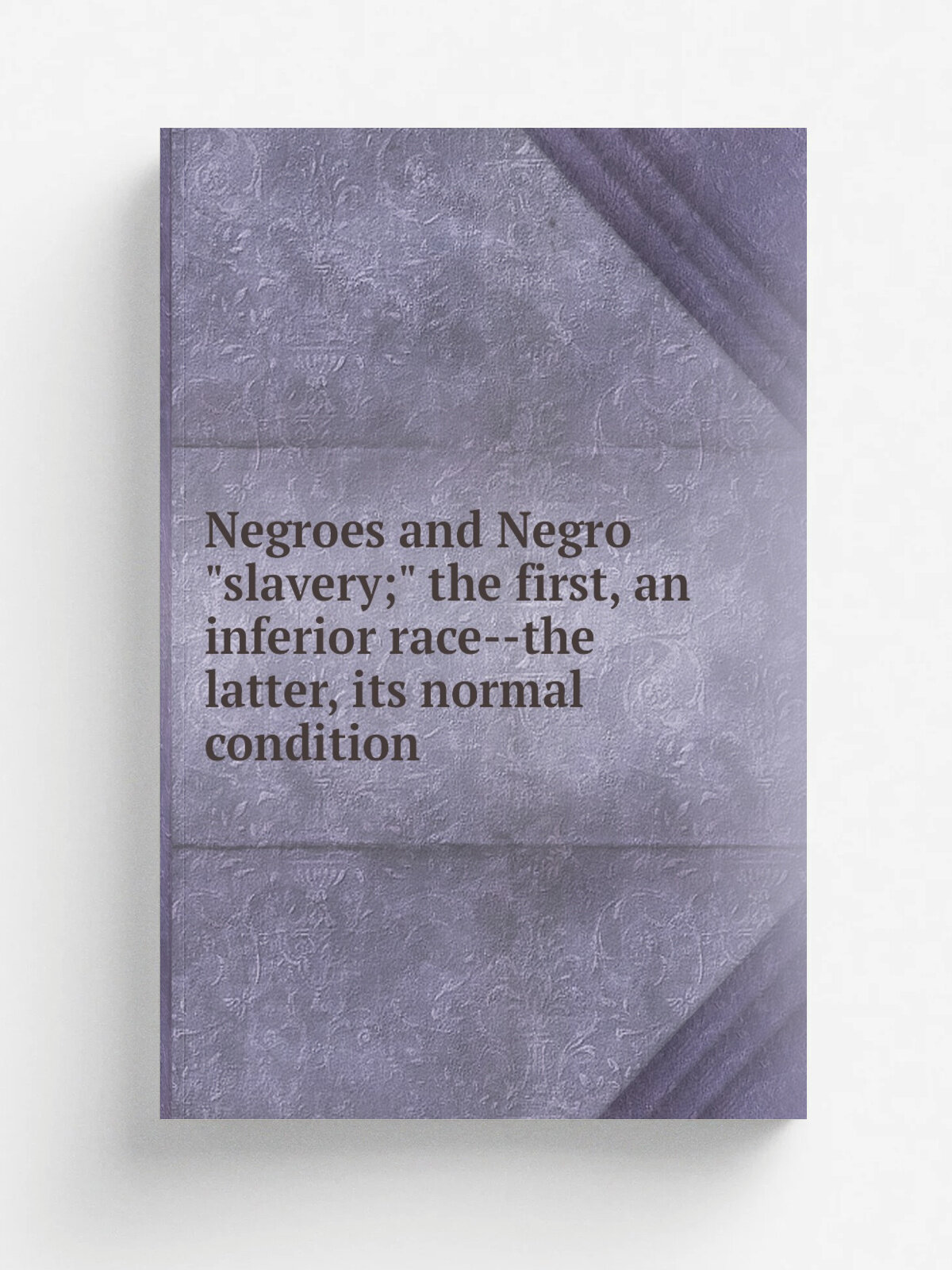 Negroes and Negro "slavery;" the first, an inferior race--the latter, its normal condition