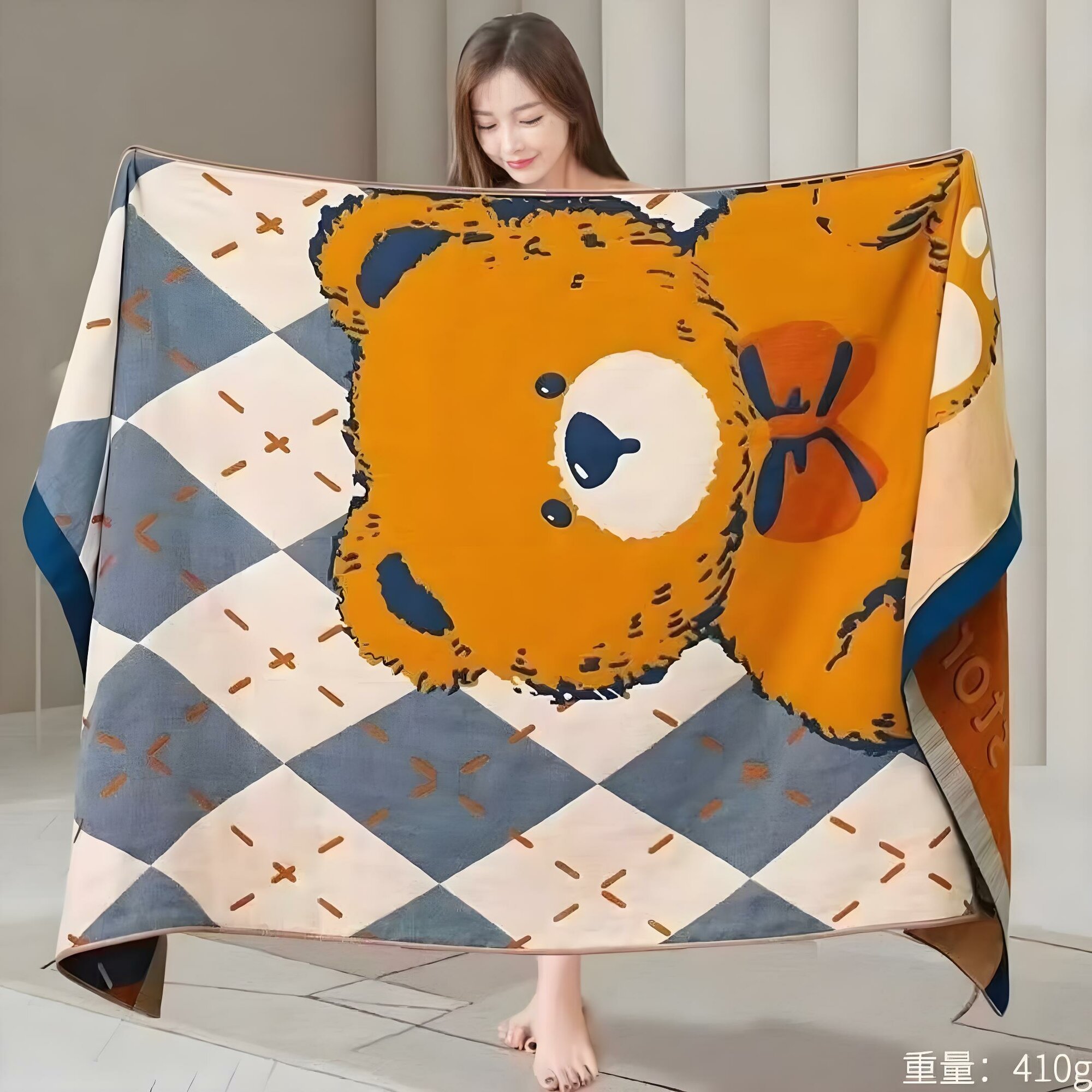 Банное полотенце, хлопок, быстро впитывает воду, не флуоресцирует, 80x160 см, бурый медведь