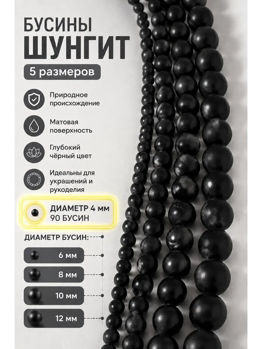Бусины Шунгит 4 мм шар