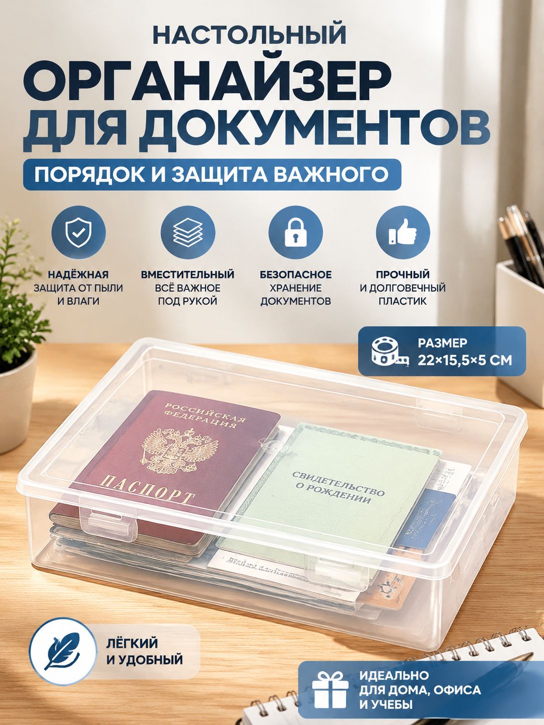 Коробка для хранения документов A4 - Защитный от пыли и влаги контейнер важных сертификатов, паспортных документов, книг регистрации, органайзер офиса дома органайзер для документов A4 контейнер для сертификатов контейнер для паспортов