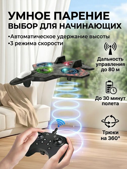 Самолёт на радиоуправлении для детей, радиоуправляемый самолет игрушка для мальчика, для игры на улице с пультом управления детский самолётик для уличных игр