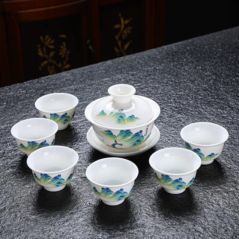Набор чайного сервиза Yili Jade с гайваном и кружками Linglong, 7 предметов для дома и офиса