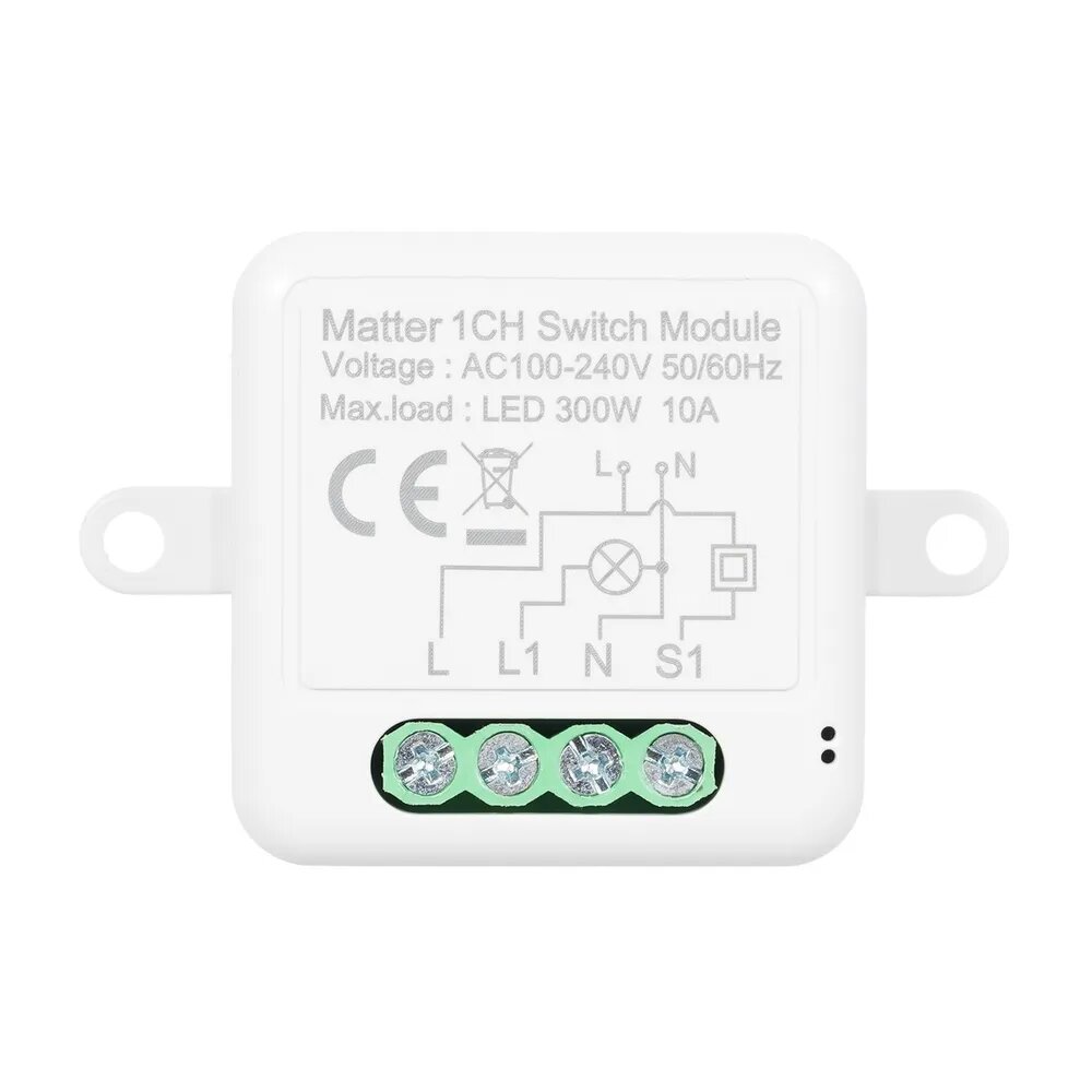 Модуль переключателя WIFI Matter 1CH, 100-240В, 10А, Белый