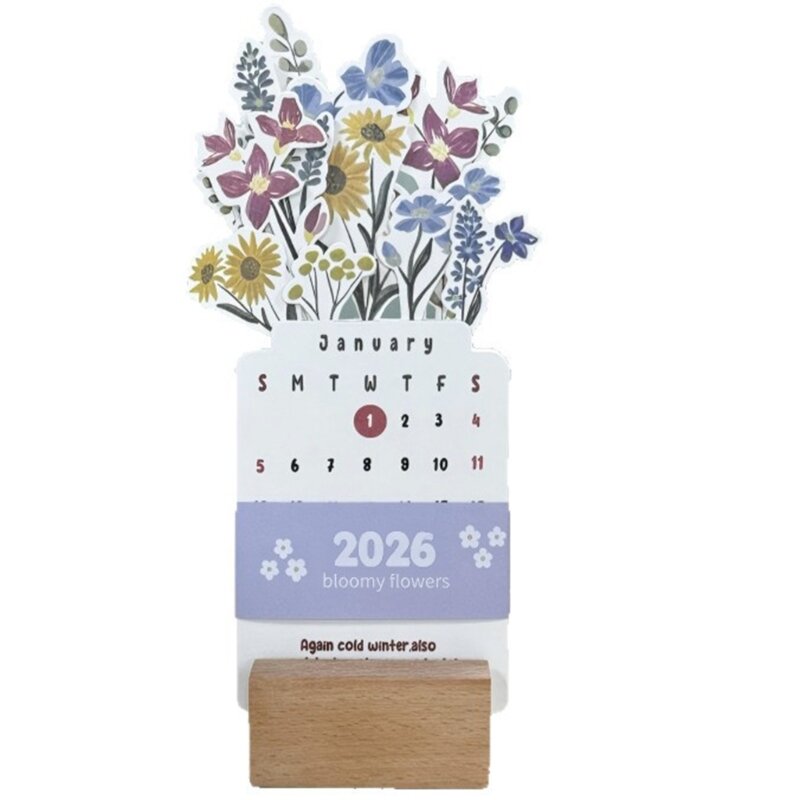 2026 Цветочный Стол Эмоциональной Поддержки Ежемесячный Календарь Ручной Работы Бумажный Цветочный Художественный Календарь для Украшения Стола в Домашнем Офисе