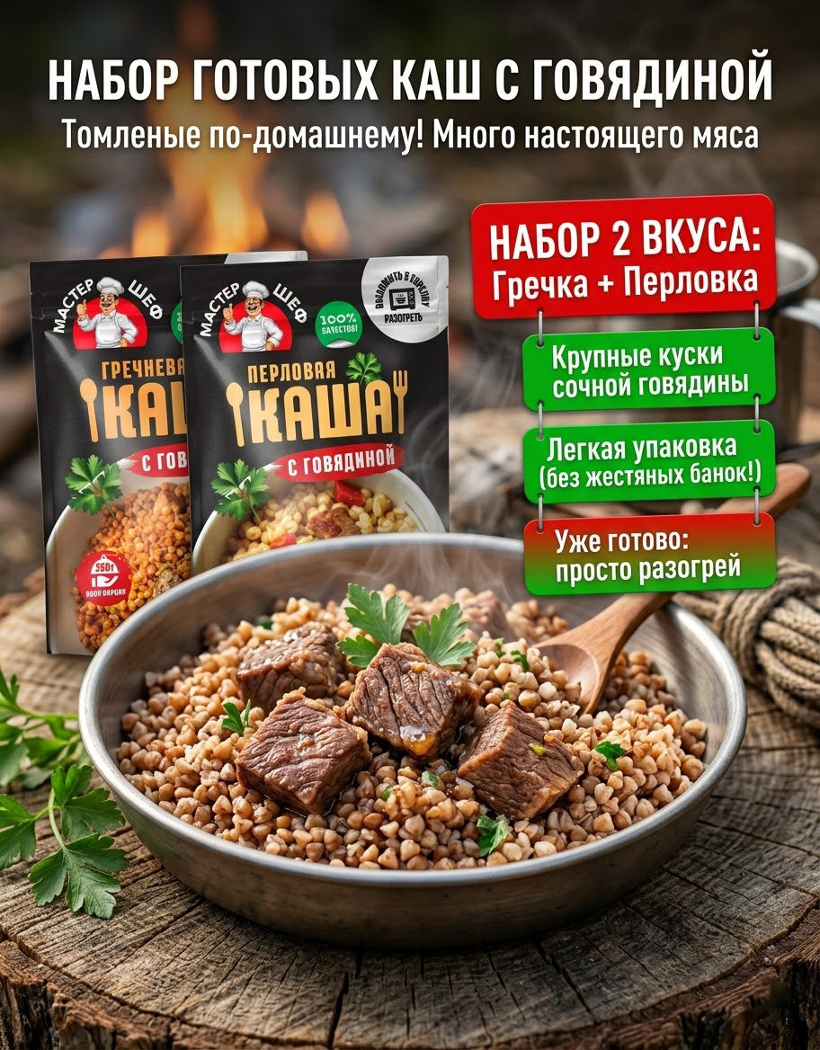 Набор каш гречневая и перловая 2 штуки по 250 гр в реторт пакете